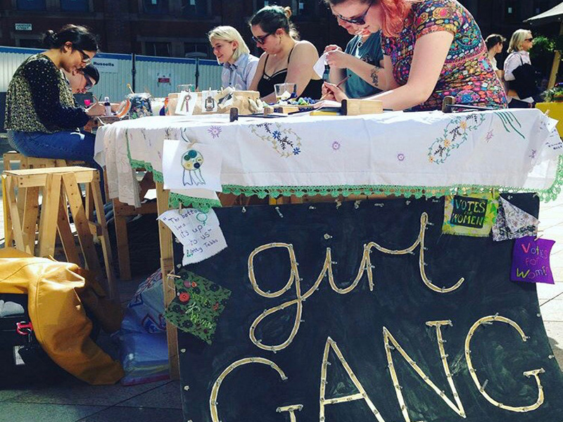 Girl Gang Protest bunting craft table at the People's History Museum